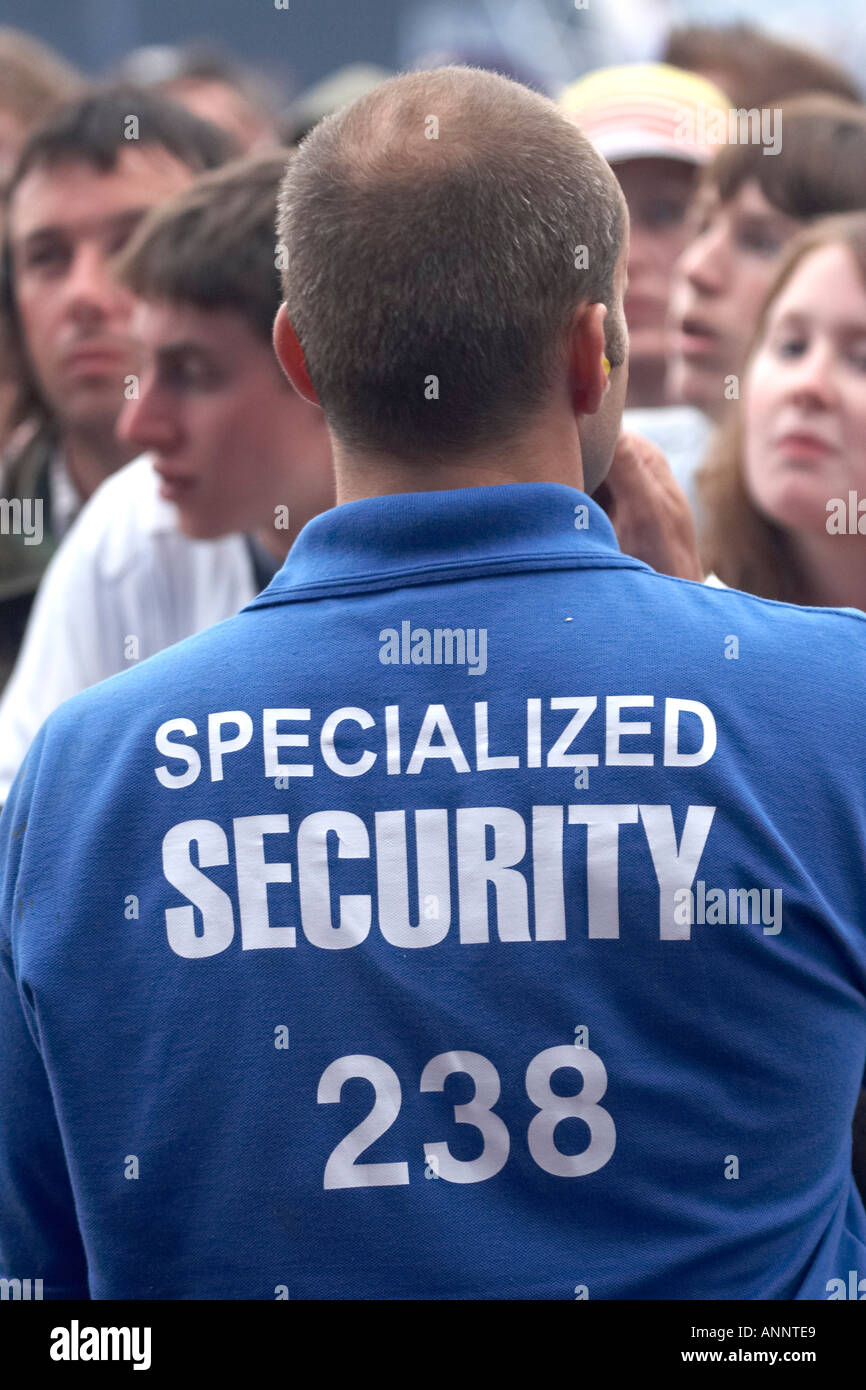 Specialised Security staff man in front of Pyramid Stage at Glastonbury ...