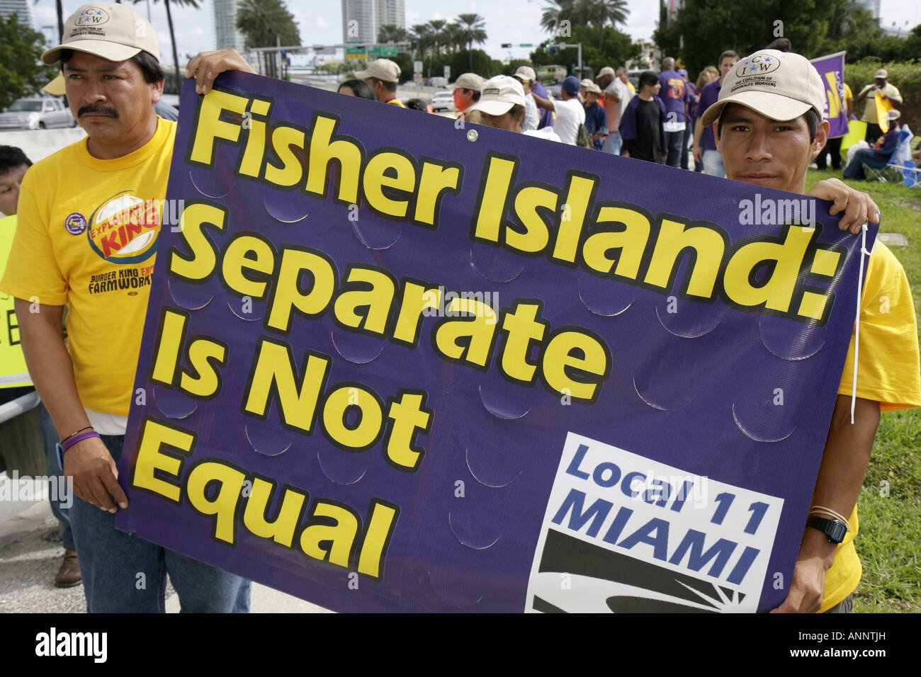 Miami Beach Florida,MacArthur Causeway,Fisher Island workers rally ...