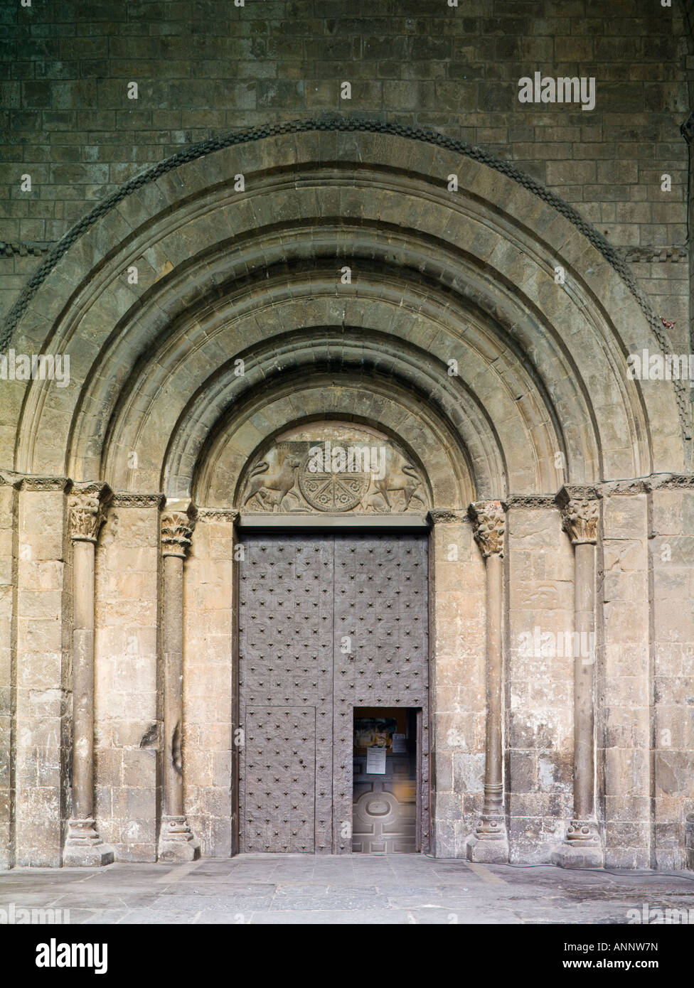 main entrance, Jaca cathedral, Aragon, Spain Stock Photo - Alamy