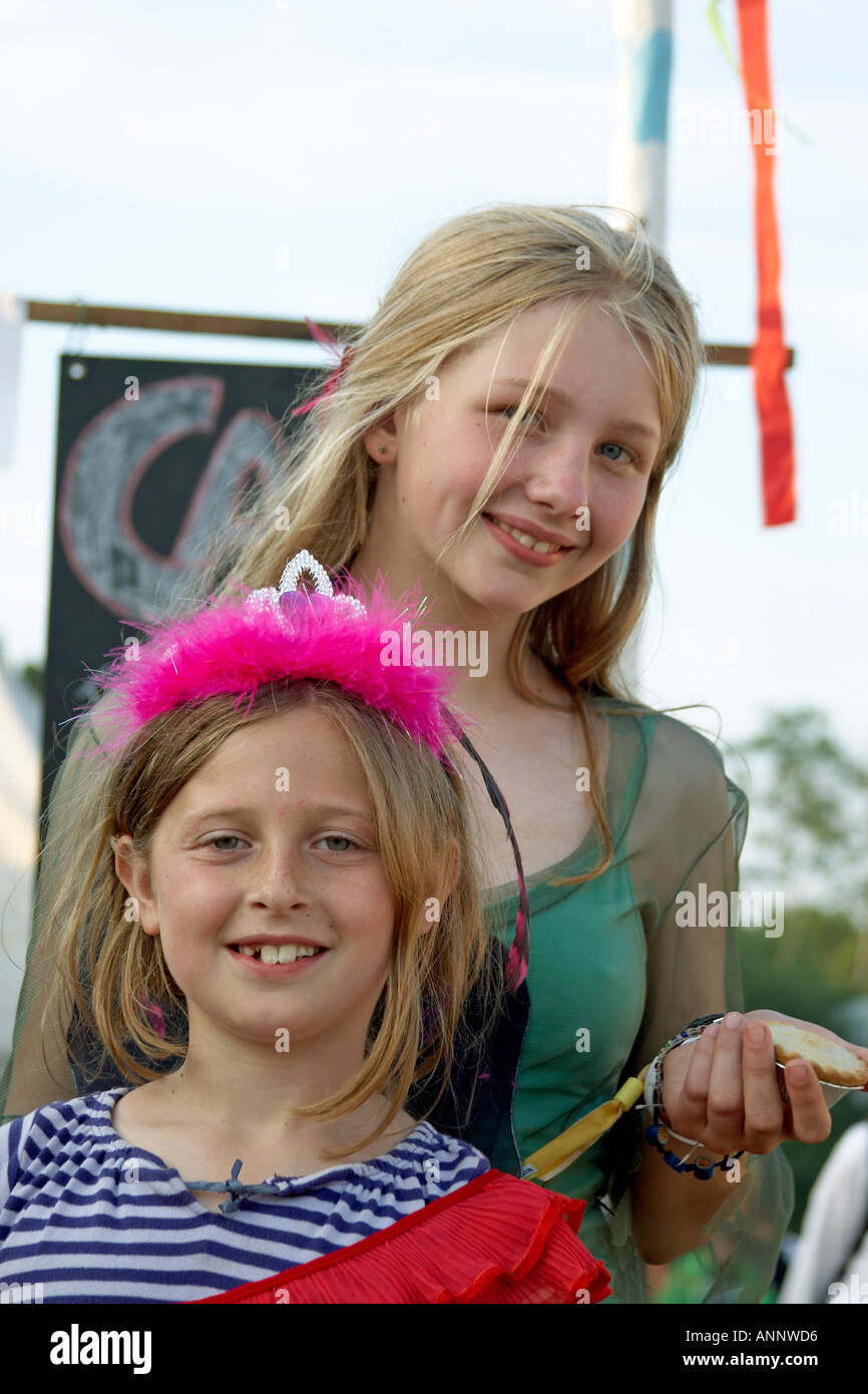 Two young girls at Glastonbury Festival of Contemporary Performing Arts ...