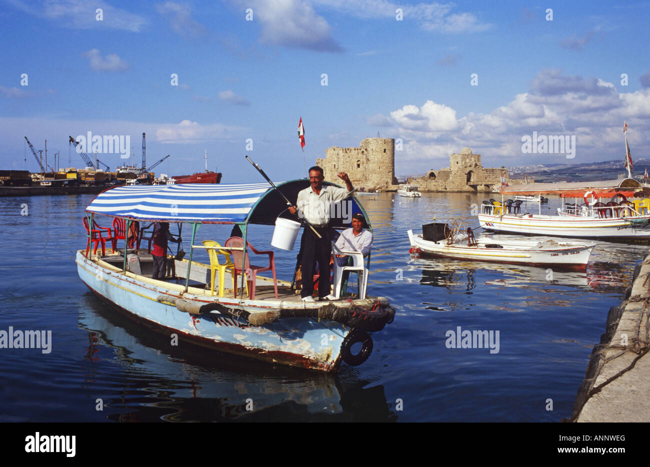 Middle east Lebanon Sidon fishing in harbour Stock Photo - Alamy