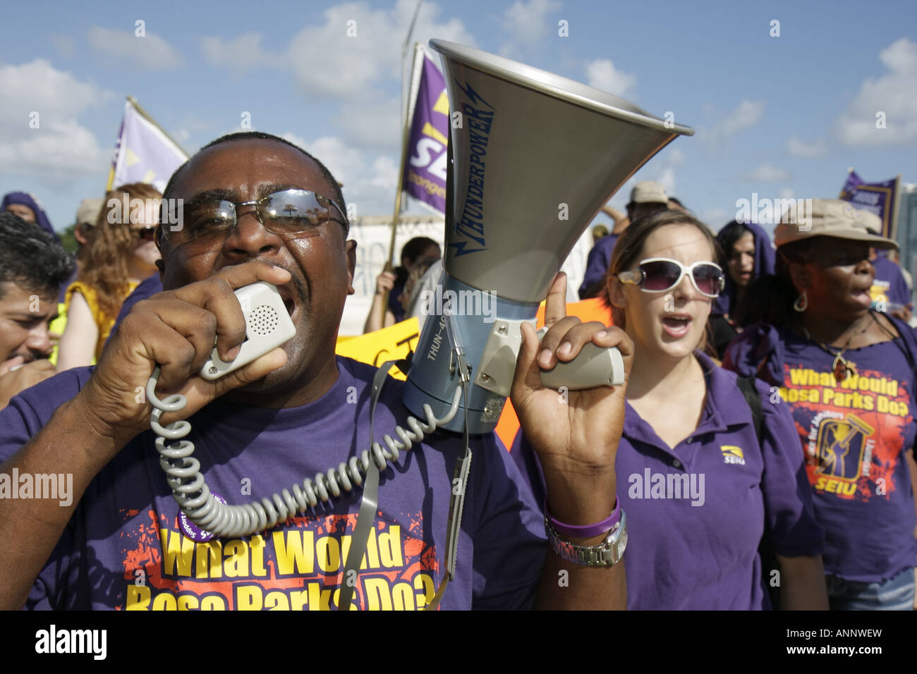Miami Beach Florida,MacArthur Causeway,Fisher Island workers rally ...