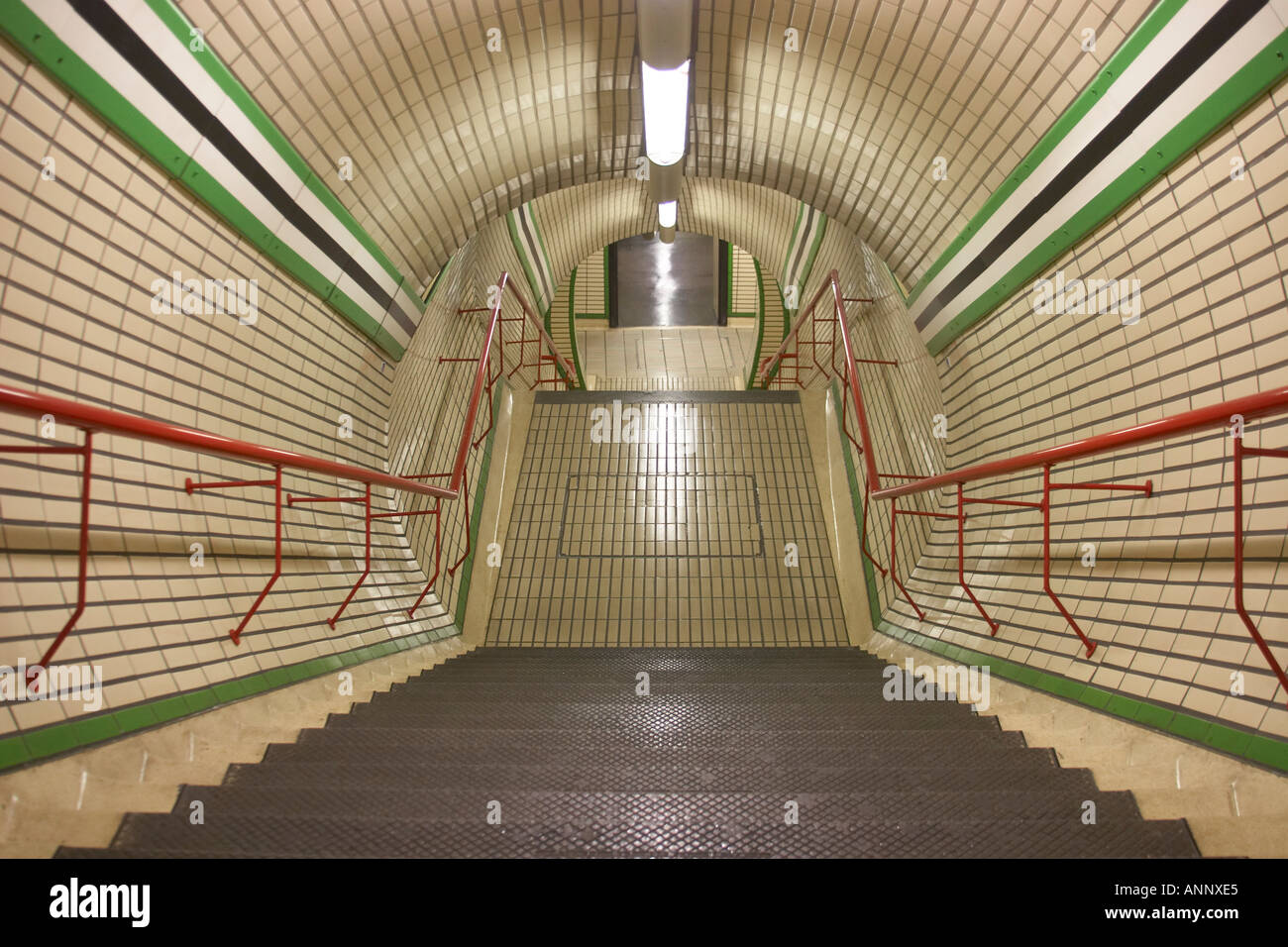Abstract picture of empty stairway in Underground Station London SW1 ...
