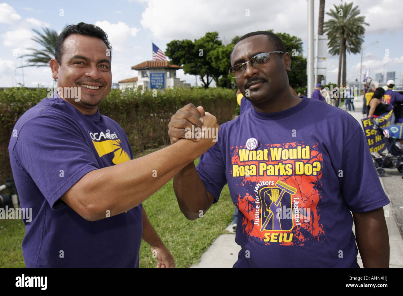 Miami Beach Florida,MacArthur Causeway,Fisher Island workers rally ...