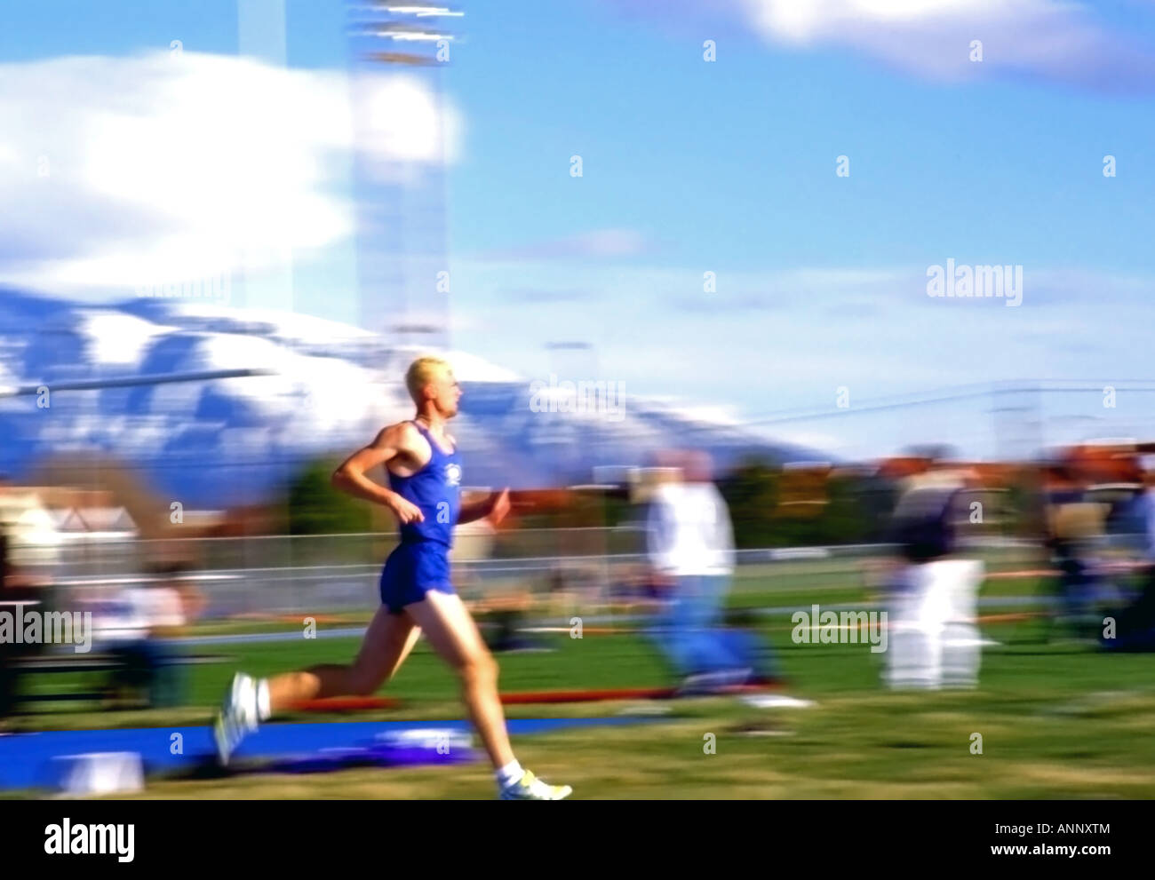 A high school athlete competing at a track meet in Salt Lake City, Utah ...