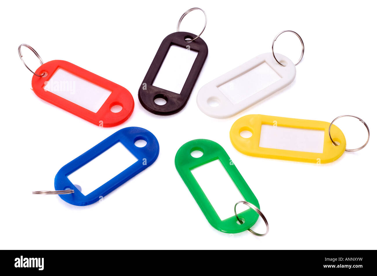 assorted keyring name tags Stock Photo - Alamy