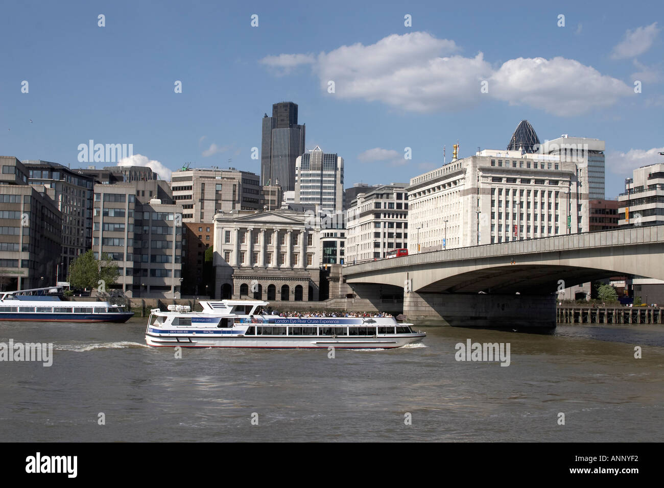 View north east across River Thames with London Eye River Cruise boat ...