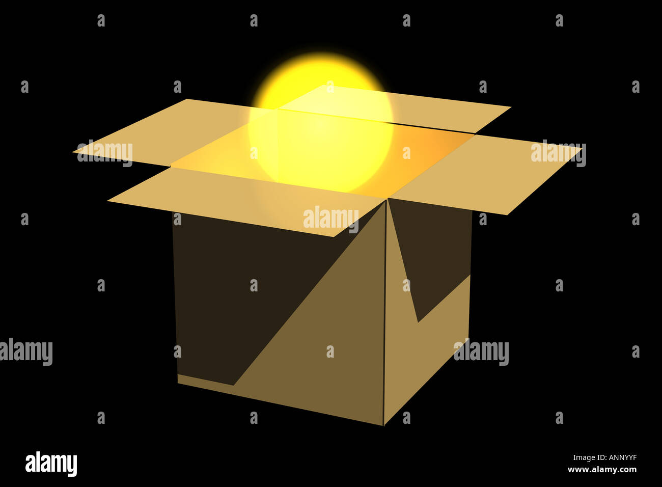 High angle view of a glowing sphere in a cardboard box Stock Photo - Alamy