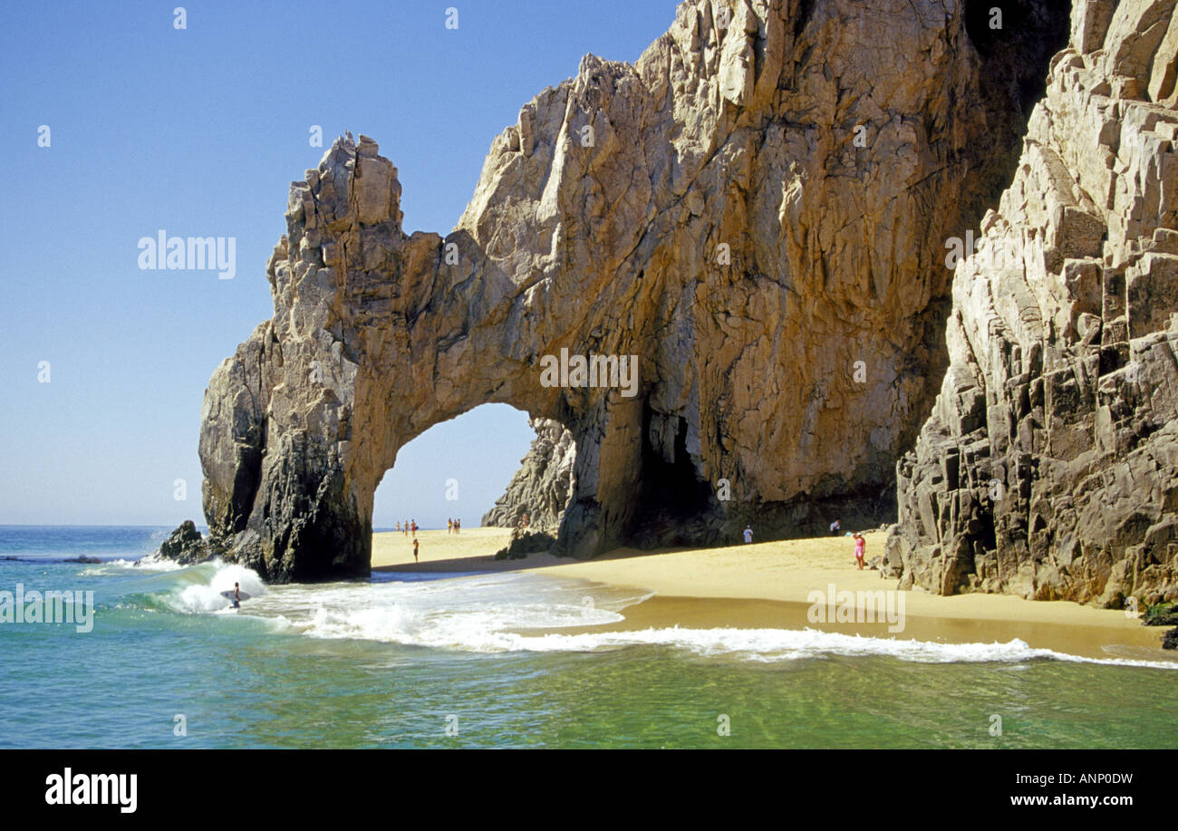 A view of the arch and beach at El Arco on the Sea of Cortez Gulf Of ...