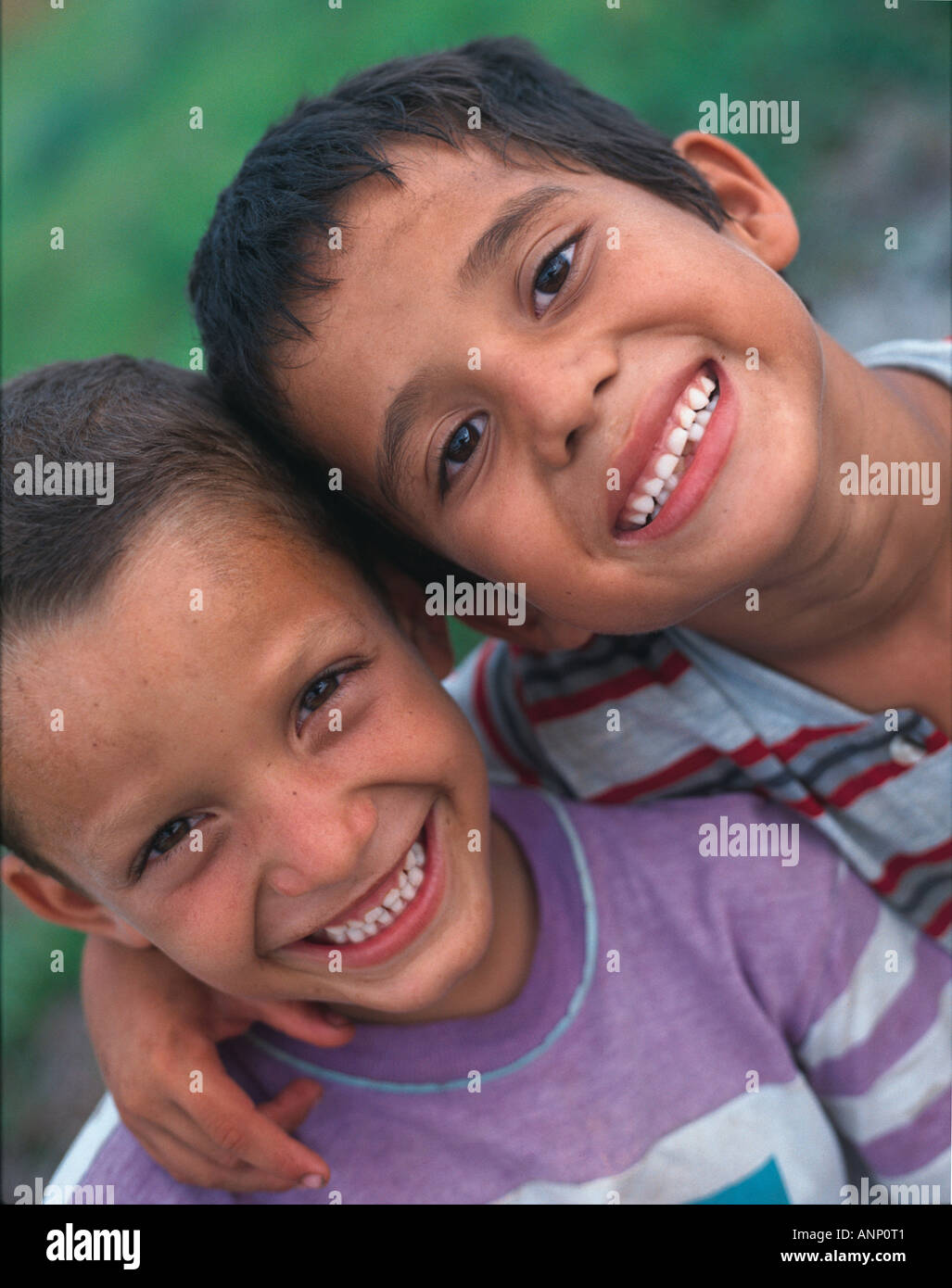 Portrait of two boys smiling Stock Photo - Alamy