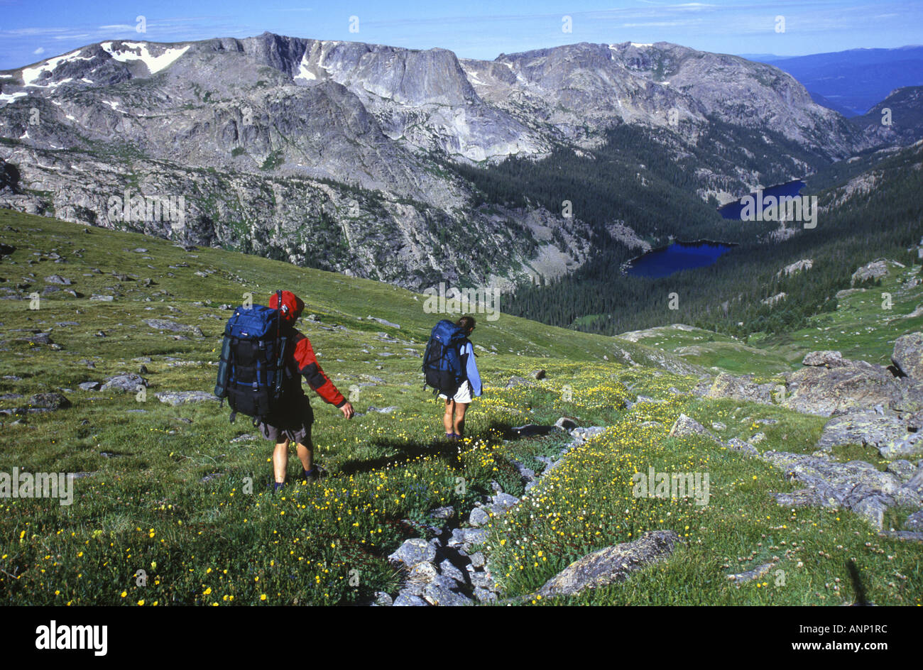 Rear view of two people hiking Stock Photo - Alamy