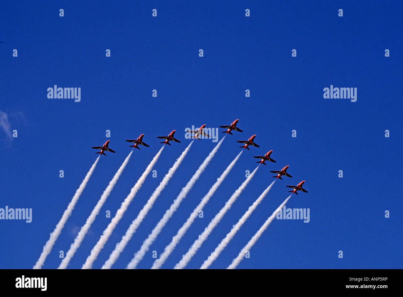 The Red Arrows Aerobatic team formation flight Stock Photo - Alamy
