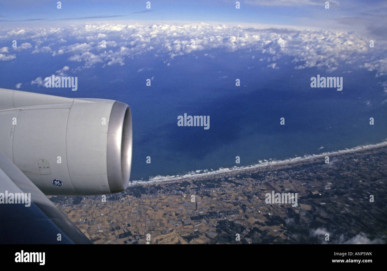 Kujukuri coast view from Boeing 747 passenger aircraft window Japan ...