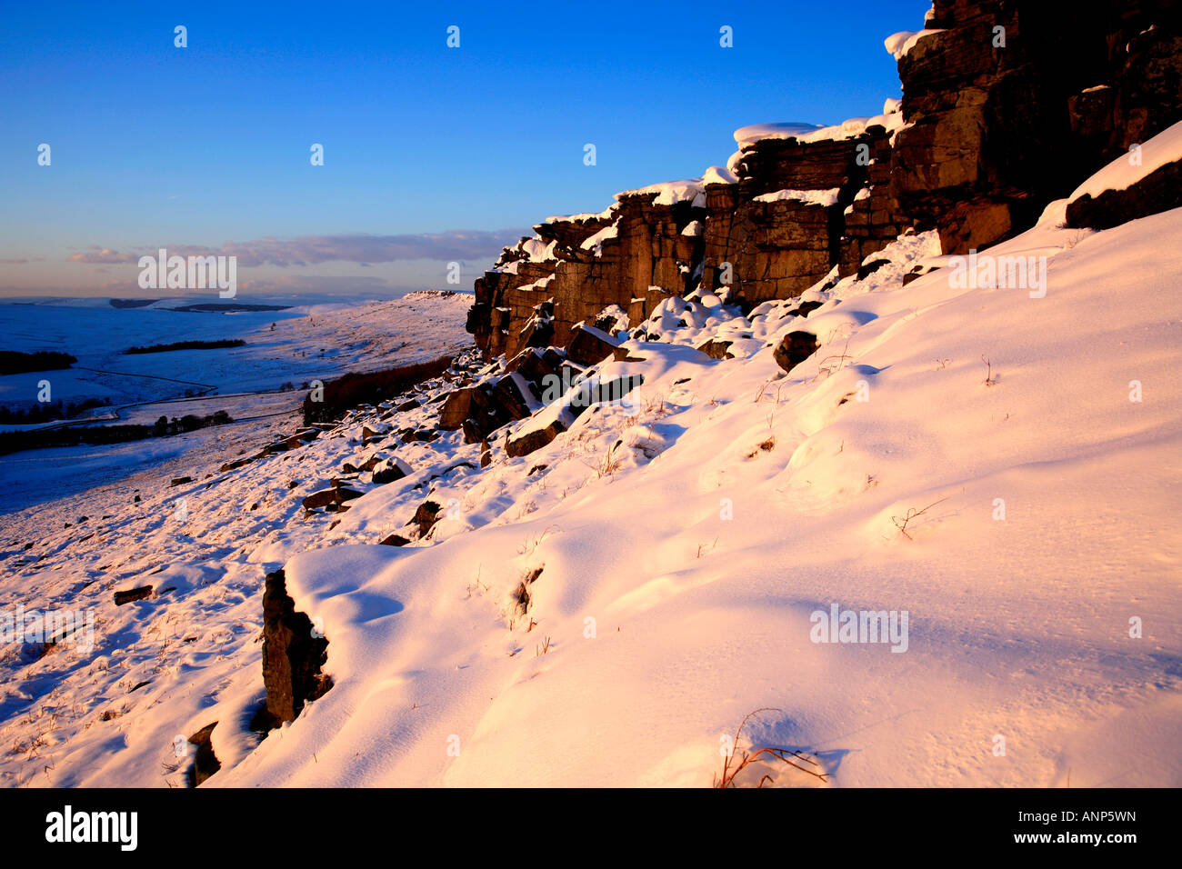 Late Winter Sunset on a Snowy Stanage Edge Peak District National Park ...