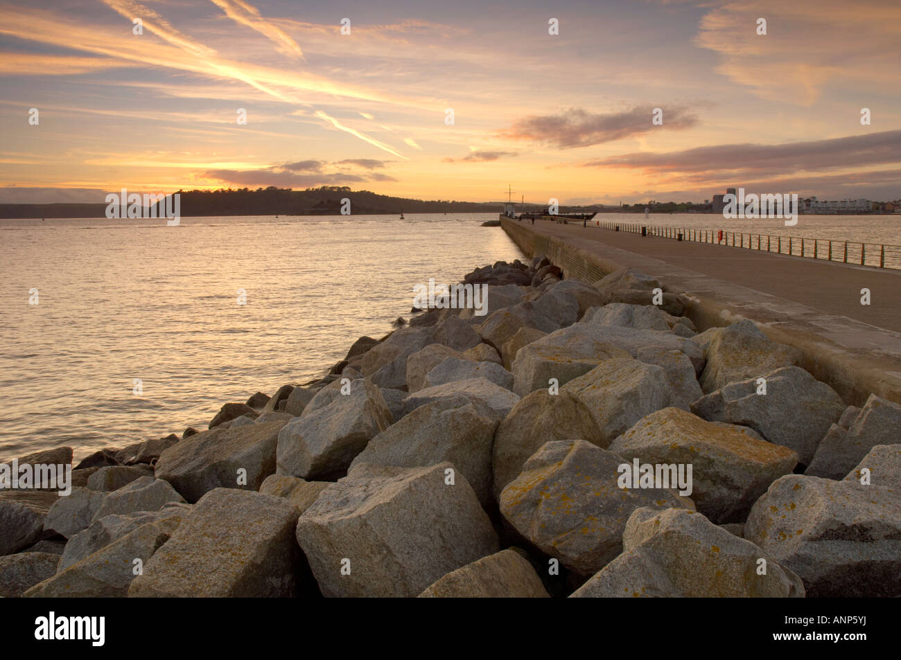 Colourful sunset over Mountbatten pier in Plymouth Sound Devon UK Stock ...