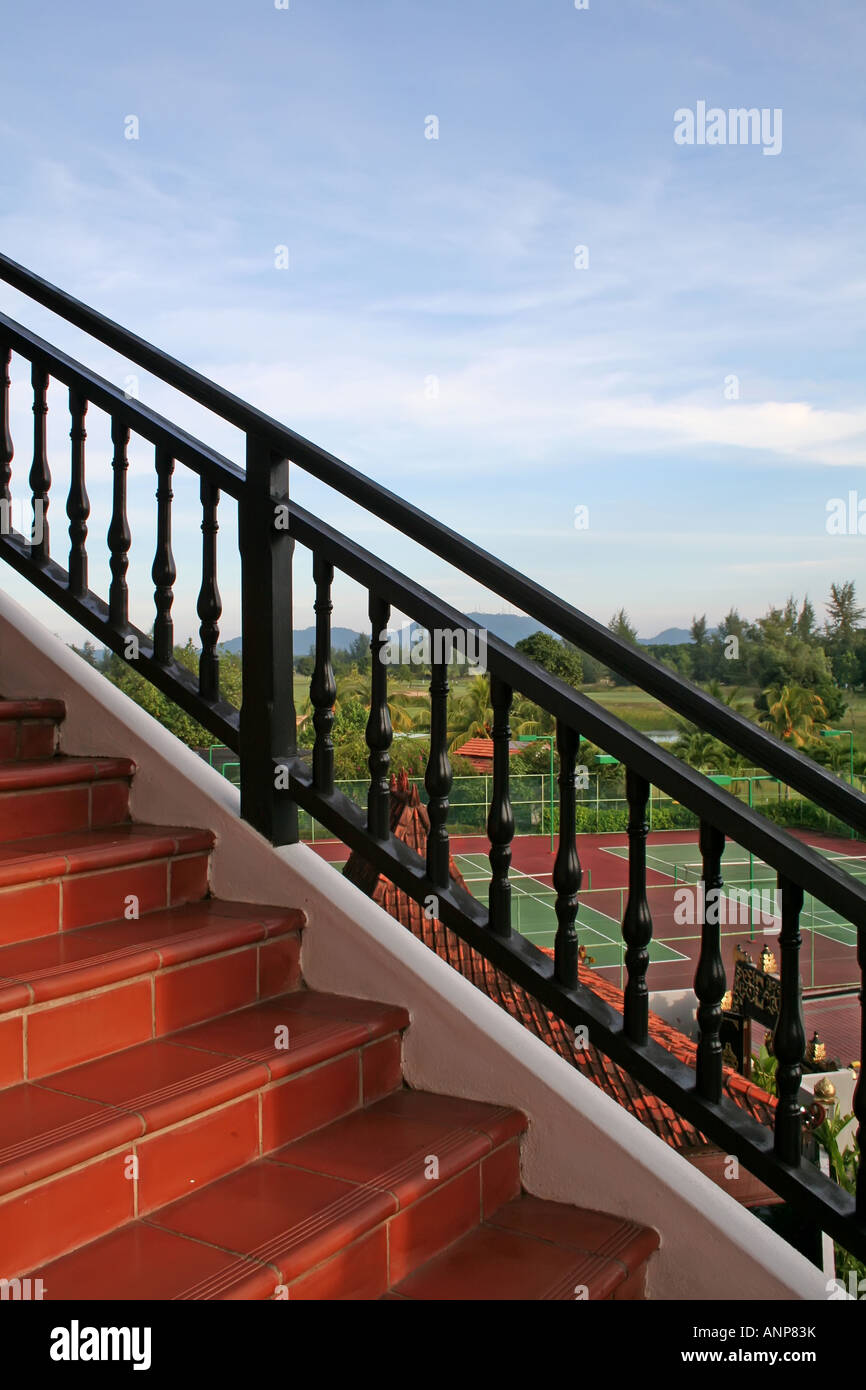 Outdoor stairs with scenic panoramic view tiles and banister Stock ...