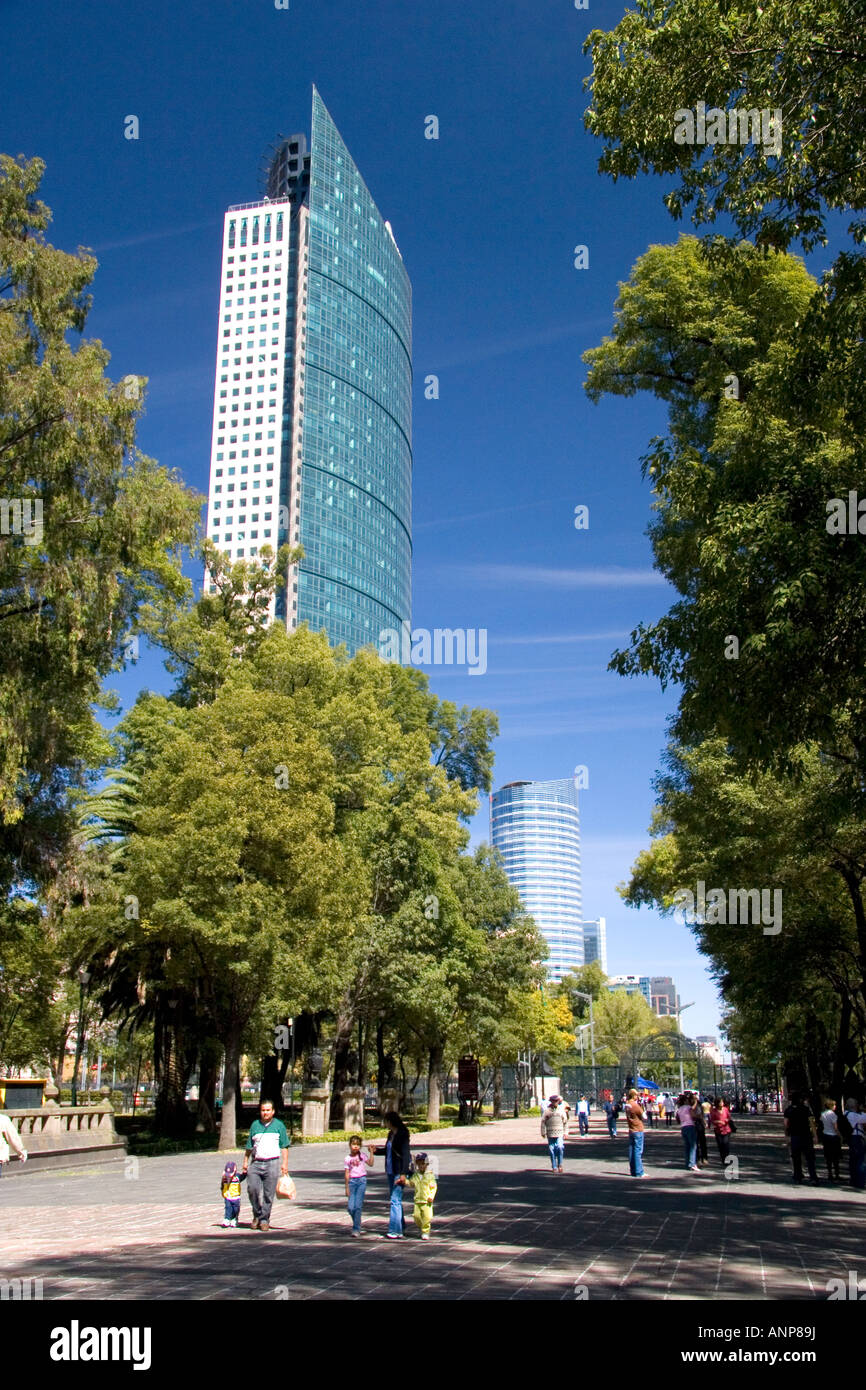 A view of the Torre Mayor building from Chapultepec Park in Mexico City ...