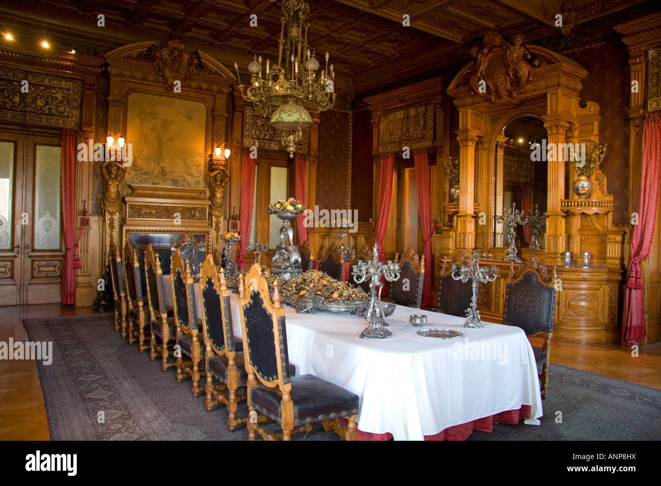 The formal dining hall inside the Chapultepec Castle in Mexico City ...