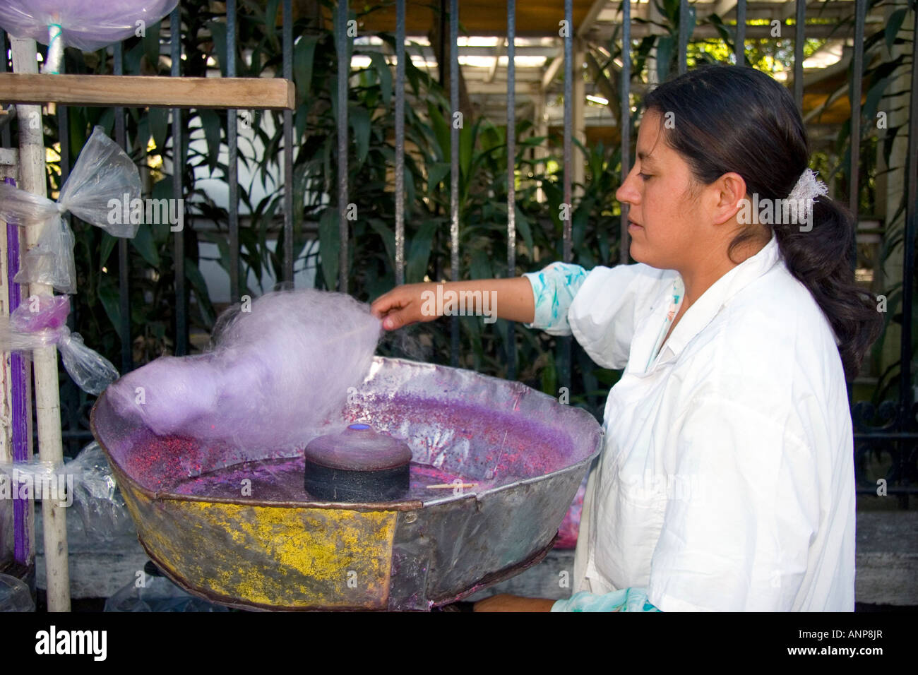 Mexican street vendor making cotton candy in Chapultepec Park in Mexico City Mexico Stock Photo ...
