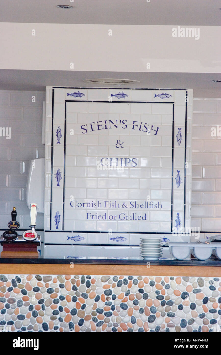 Plaque advertising the famous Sten s fish and chip shop in Padstow ...
