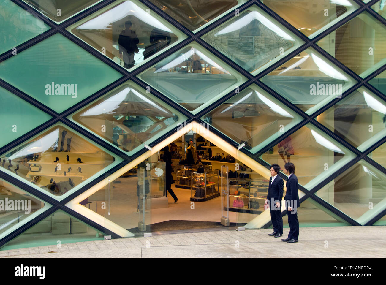 Entrance to glass covered Prada store in Aoyama in Tokyo Japan Stock ...
