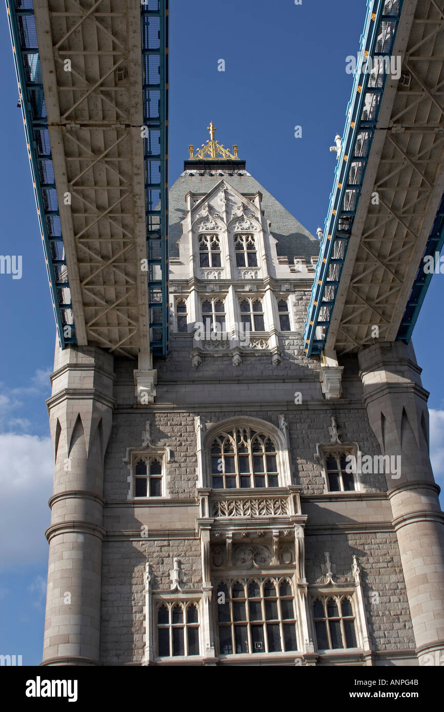 Internal view up of Tower Bridge City of London EC3 England Stock Photo ...