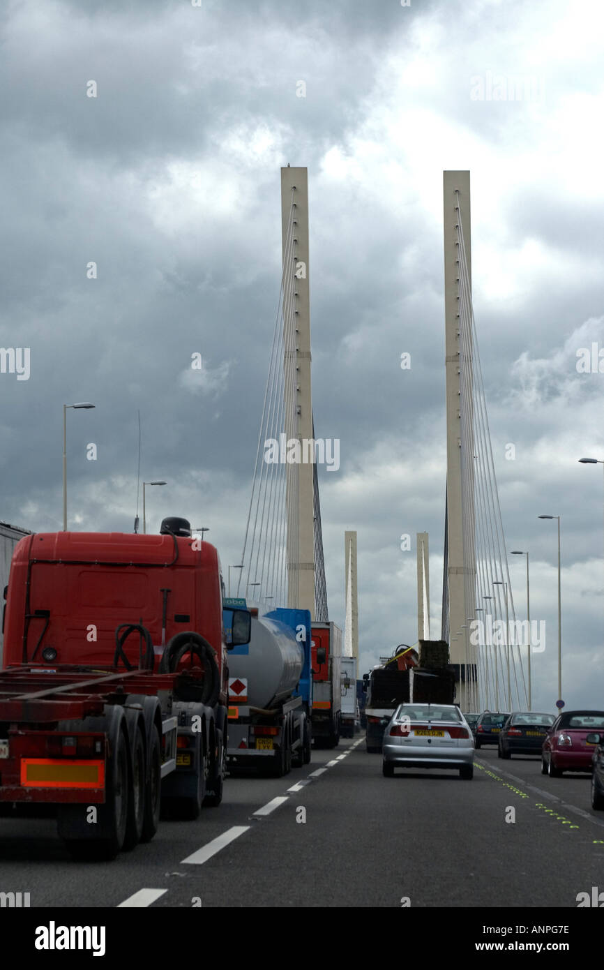 Morning traffic on Queen Elizabeth 2 cable stay Bridge Second M25 ...