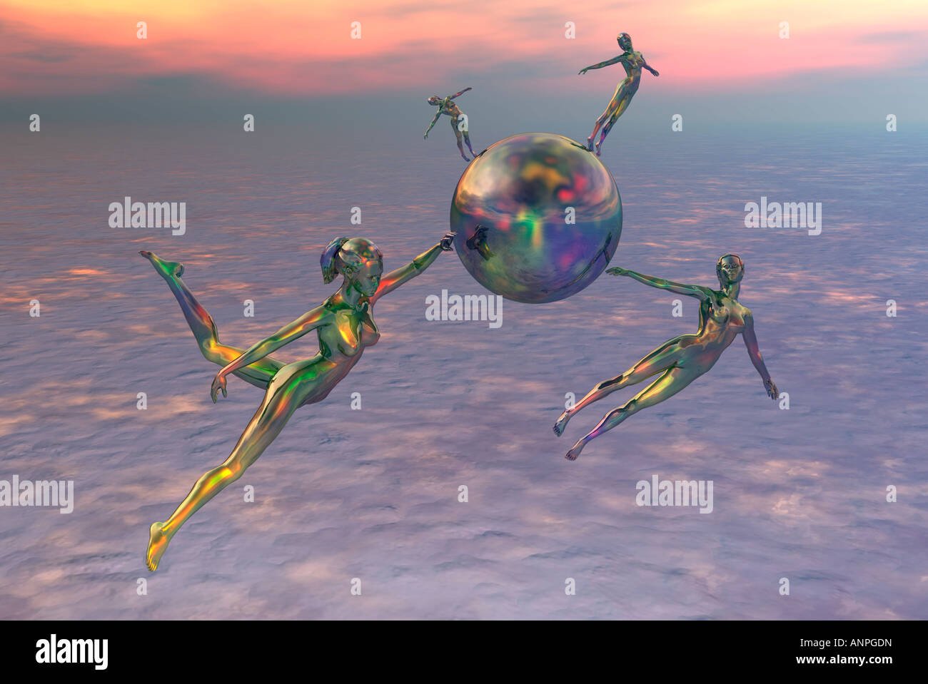 A 3D Conceptual Image Depicting Free Spirits,Floating In The Upper ...