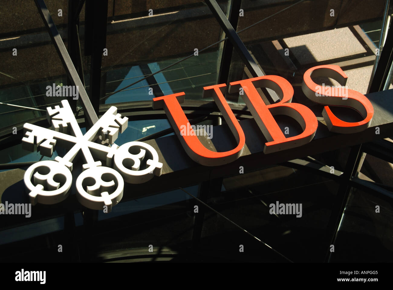 London Liverpool Street sign and logo for UBS on their office premises ...