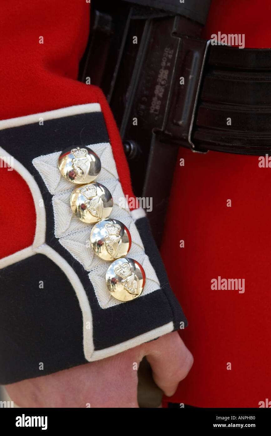 Sleeve cuff of Guardsman soldier of Irish Guards on guard at St James s ...
