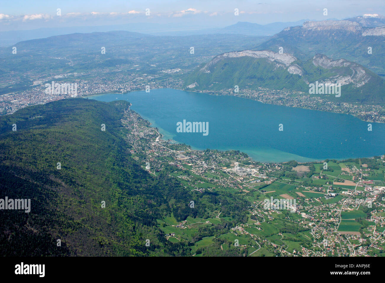 Aerial view of Lac de Annecy beautiful lake view north from a ...