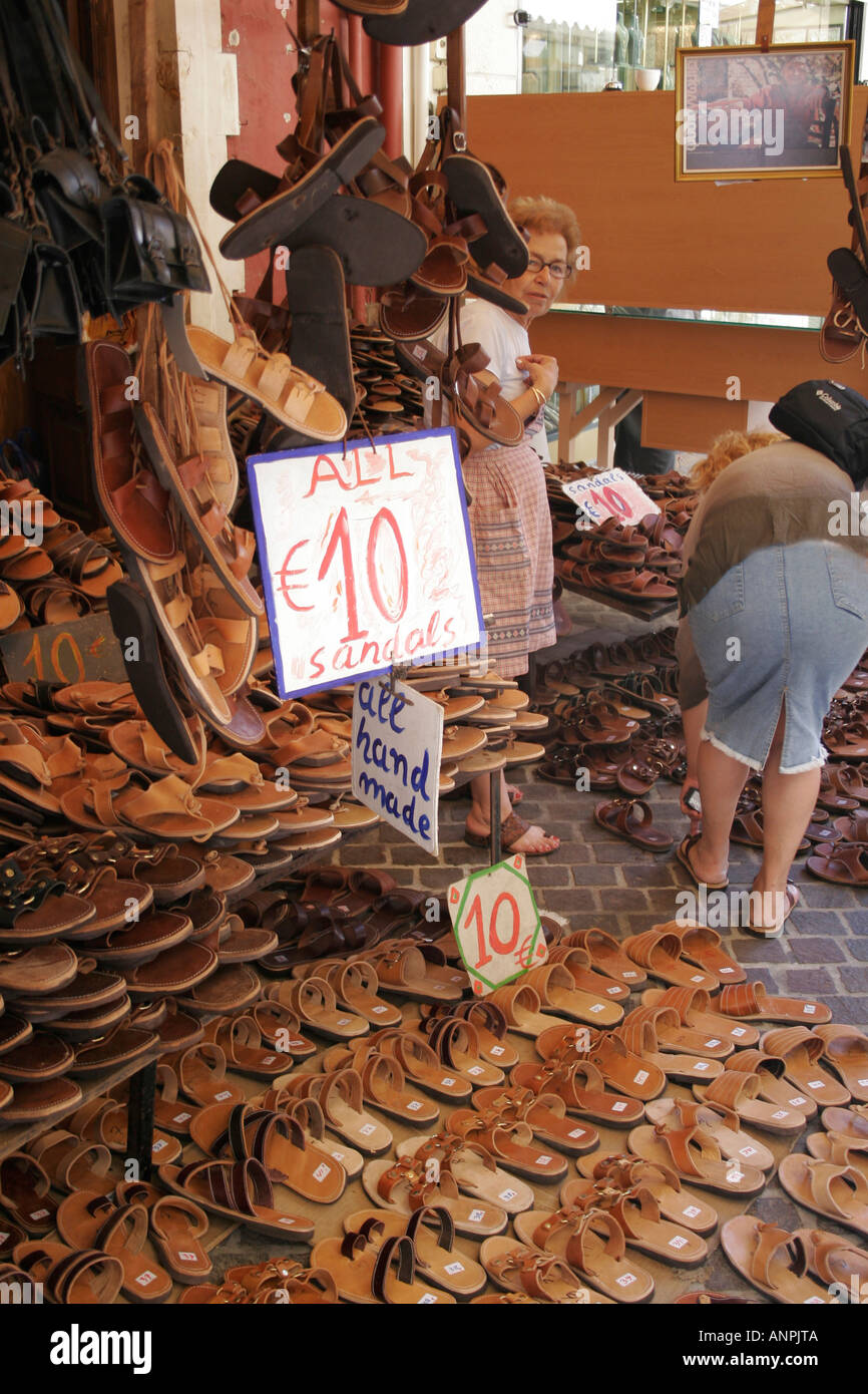 CHANIA LEATHER MARKET ON THE GREEK ISLAND OF CRETE Stock Photo - Alamy