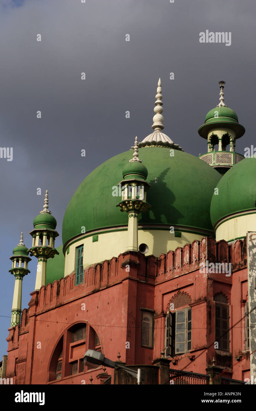 A mosque decorated in the green white and red of the Indian flag in ...