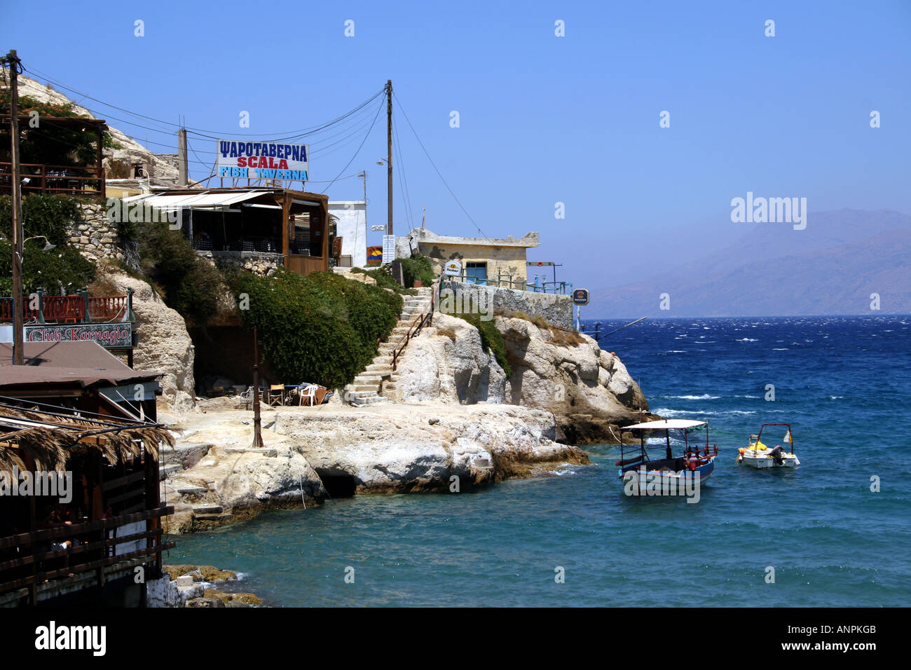 TRADITIONAL WATERSIDE TAVERNAS AT MATALA. CRETE. GREEK ISLAND. EUROPE ...