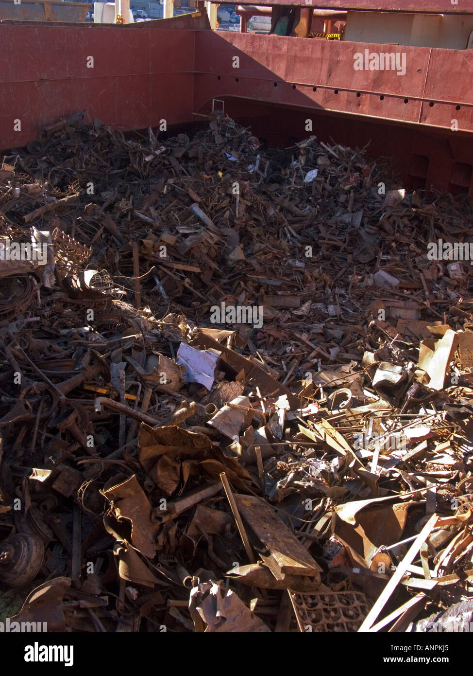 Scrap metal in ship's hold ready for export from New Zealand Stock ...