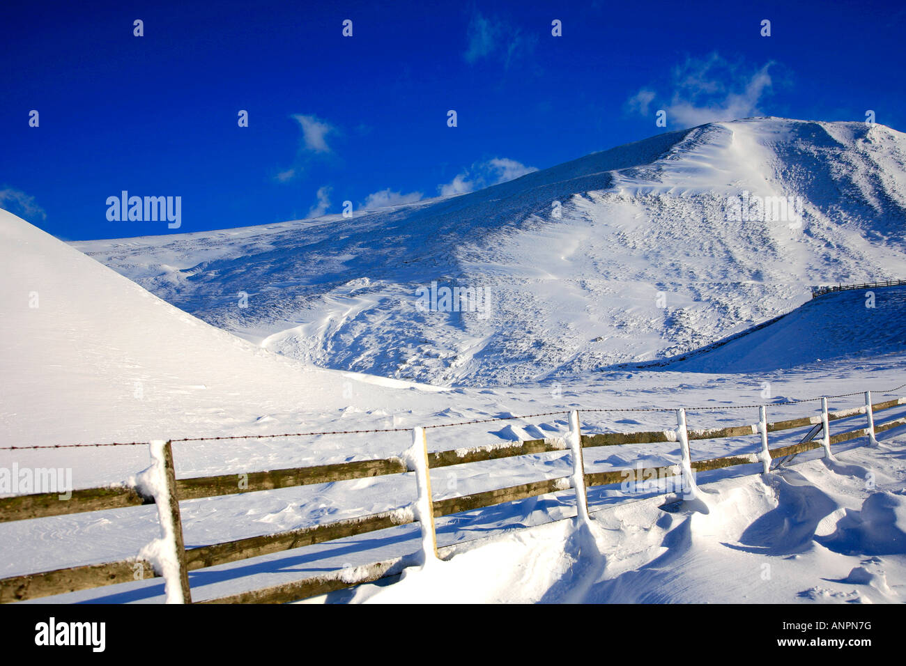 Winter snow covering Mam Tor Edale Valley Peak District National Park ...