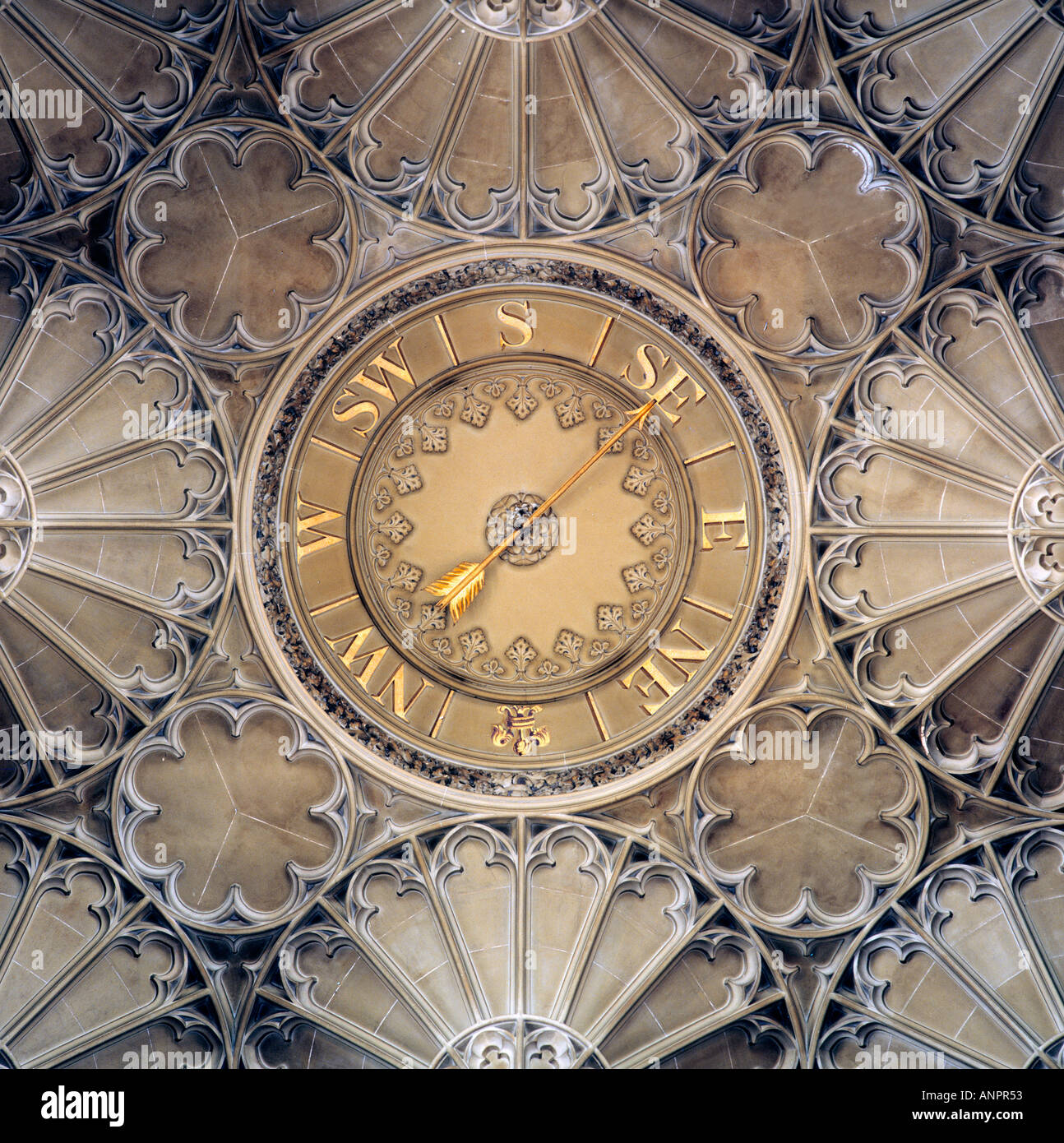 Weather vane pointing to SE set into the ornate Gothic vaulted interior ...