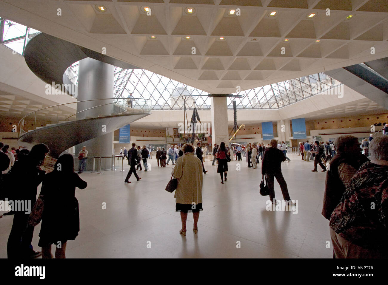 Reception area of the Louvre with visitors Museum Paris France Stock ...