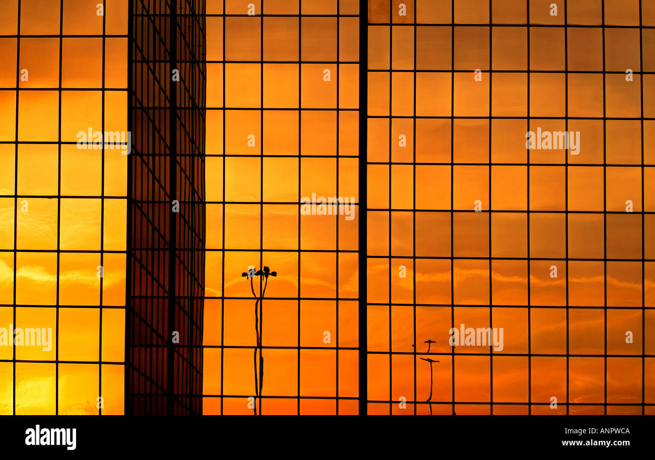 reflection of sun in building windows Stock Photo - Alamy