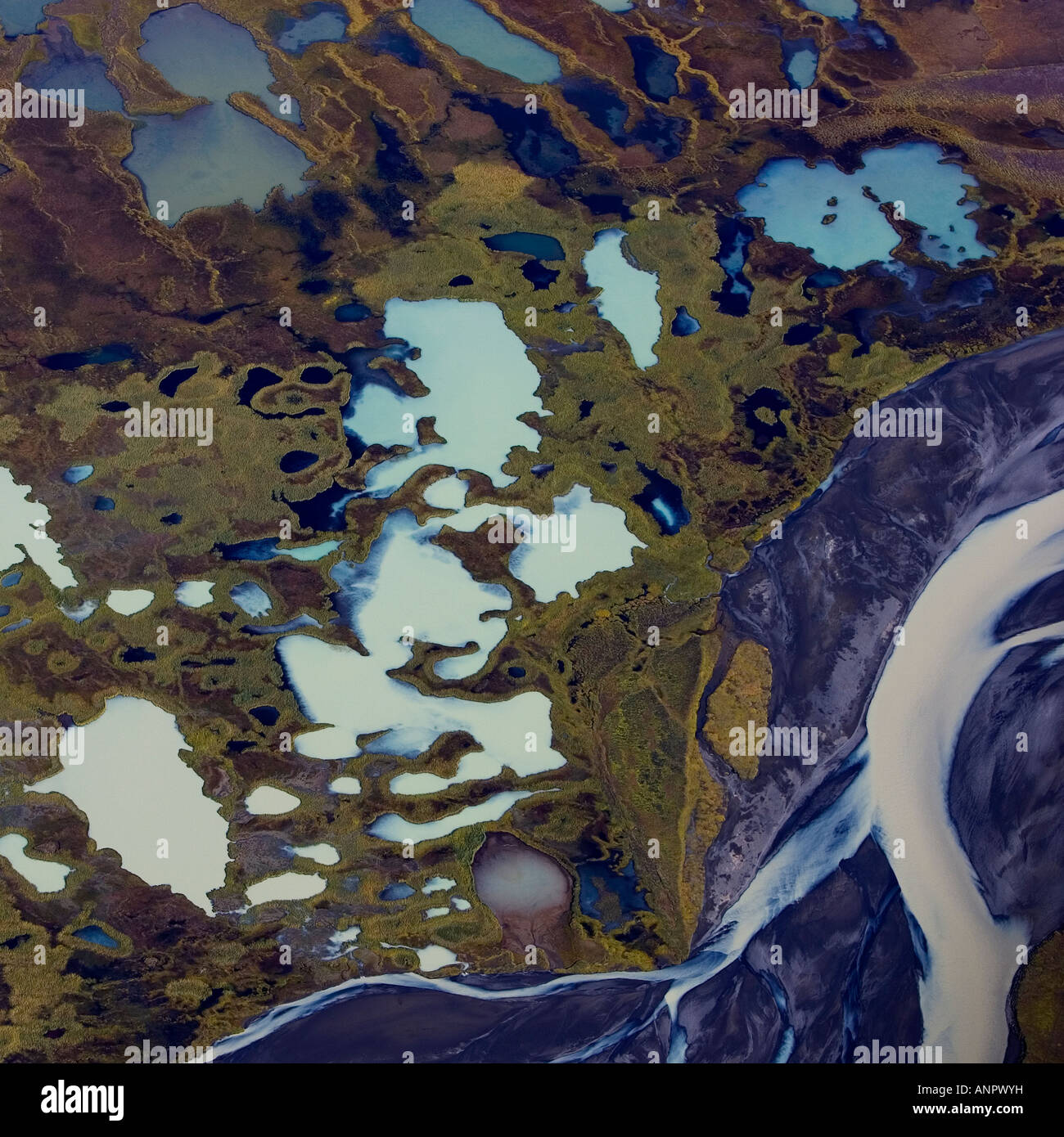 Aerial photo of rivers and lakes in the highlands of Iceland Stock ...