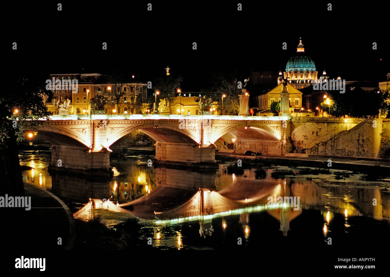Ponte Vittorio Emmanuel II Tiber bridge San Pietro Cathedral Italy Rome ...