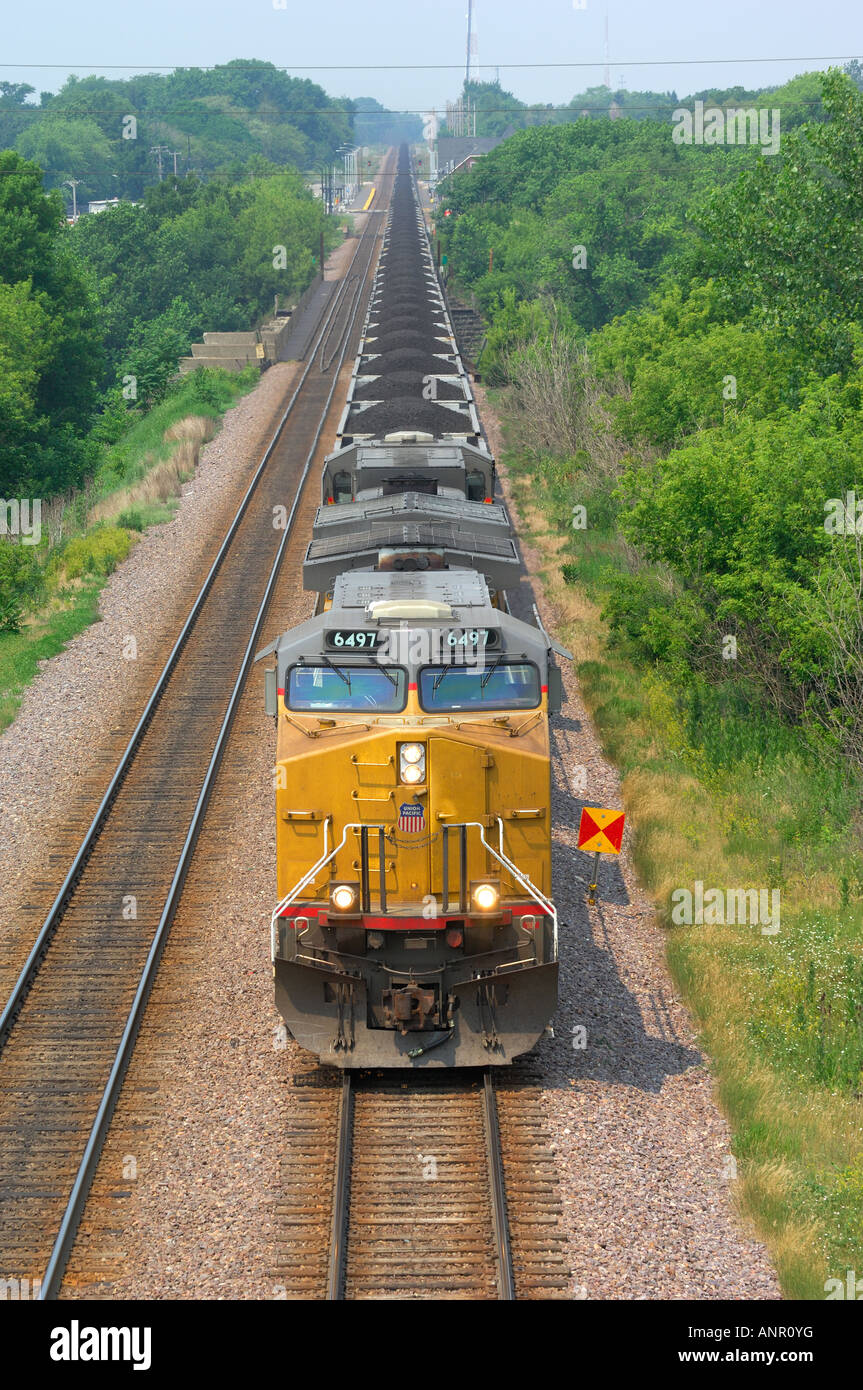 Union Pacific Coal Train traveling east through Geneva Illinois USA ...