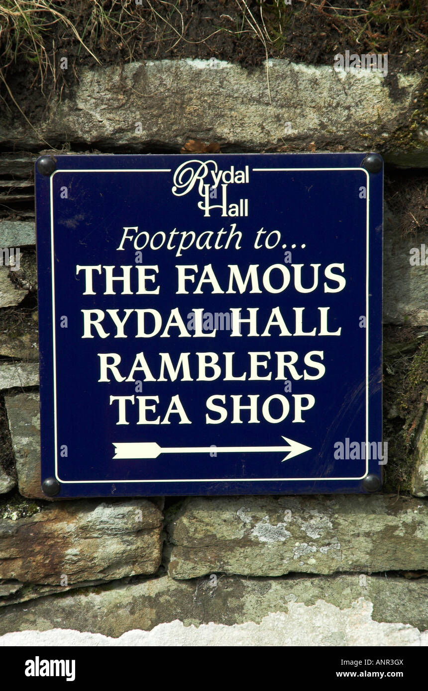 Footpath sign to the famous Rydal Hall ramblers tea shop Stock Photo ...