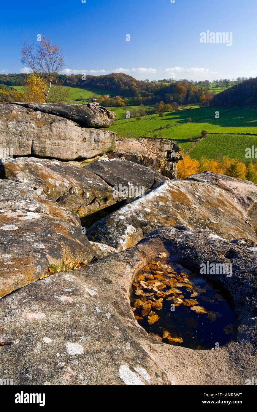 Rock formations at Cratcliffe Rocks near Birchover in the Peak District ...