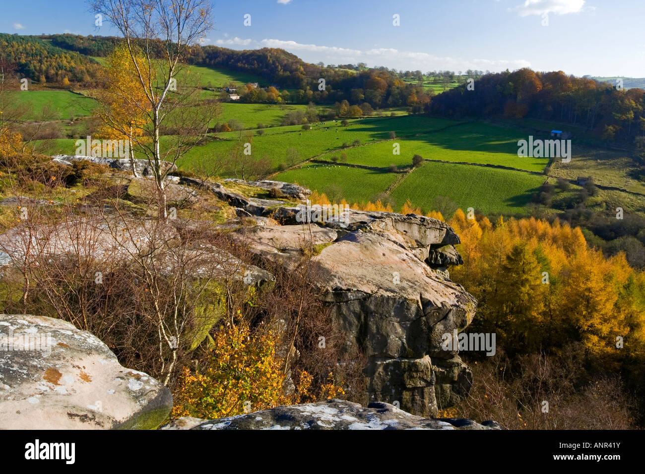 Rock formations at Cratcliffe Rocks near Birchover in the Peak District ...