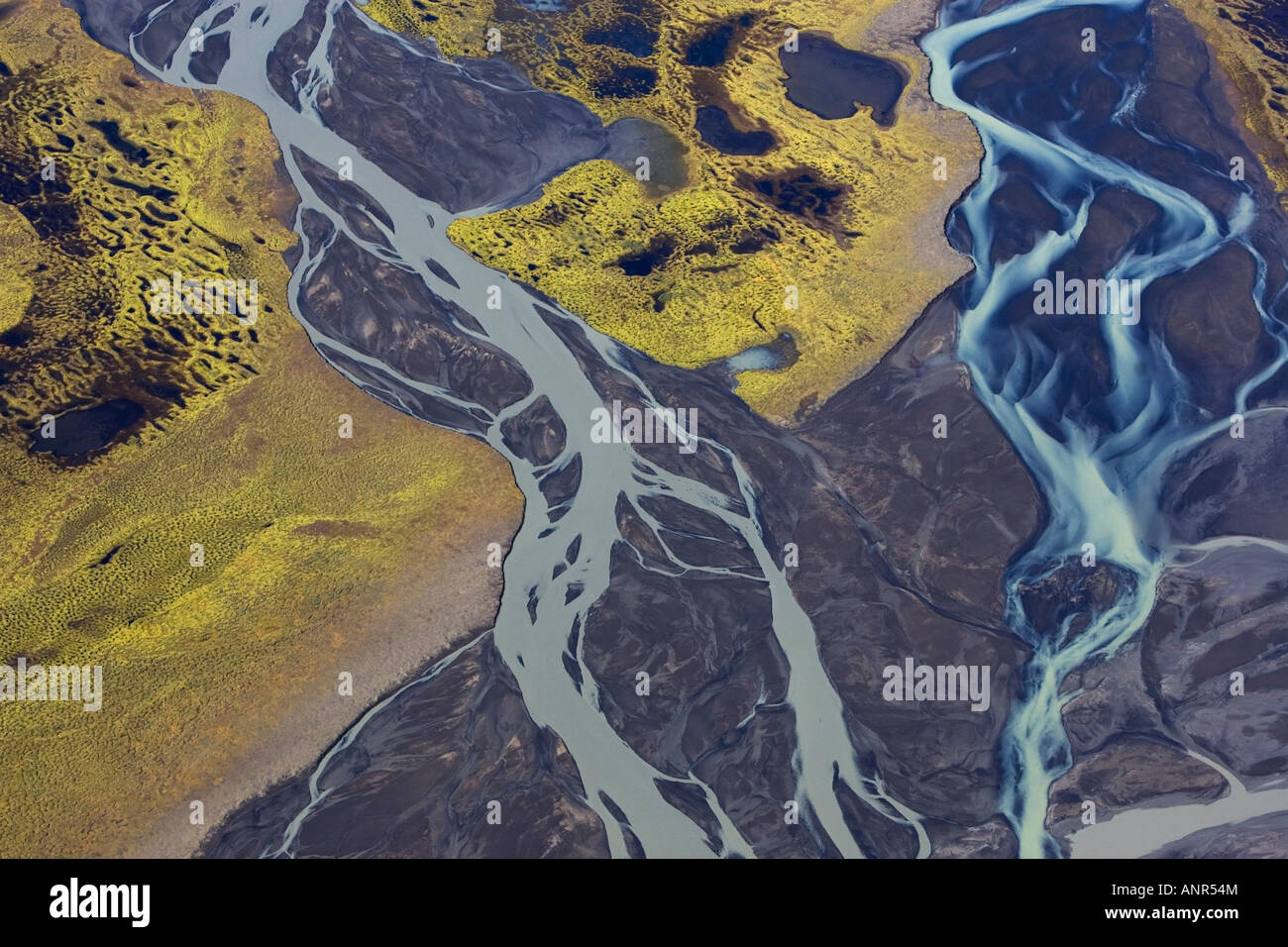 Aerial photo of rivers and lakes in the highlands of Iceland Stock ...