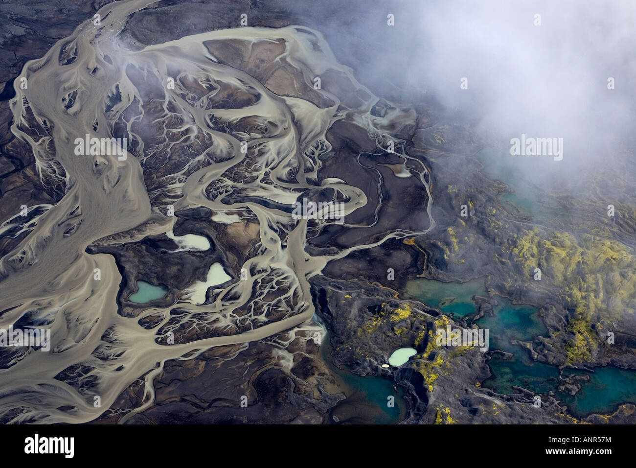 Aerial photo of rivers and lakes in the highlands of Iceland Stock ...
