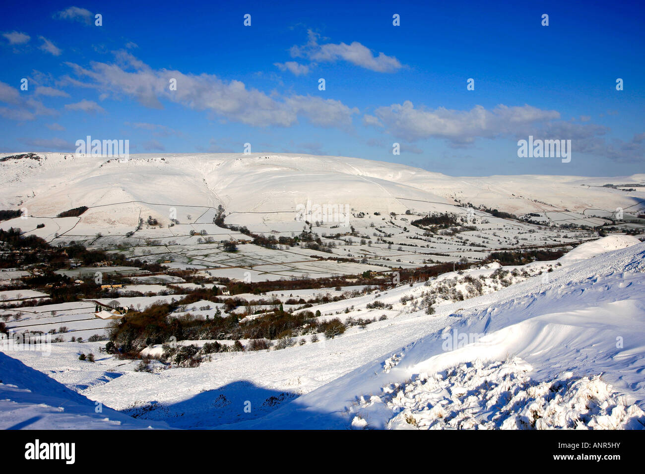 Winter snow through the Edale valley Peak District National Park ...