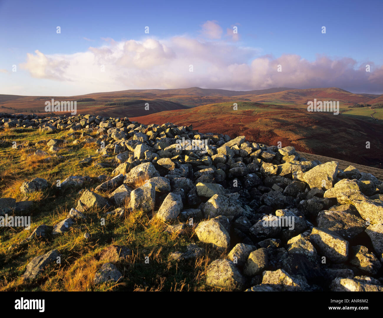 The stone ramparts of Brough Law Hill Fort in the Breamish Valley ...