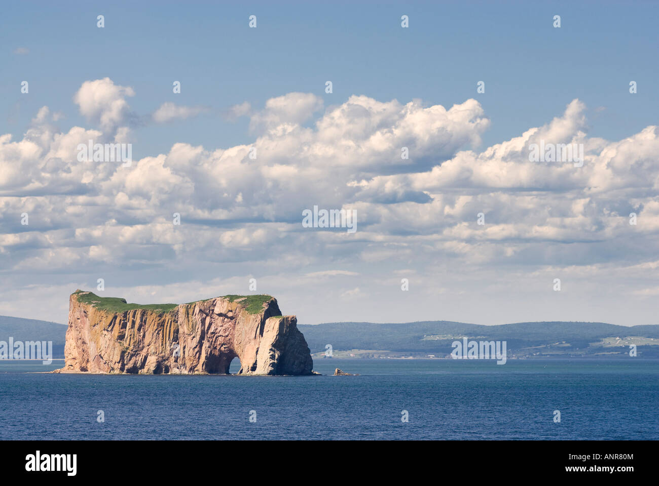 Perce Rock from Ile de Bonaventure, province of Quebec, Canada Stock ...